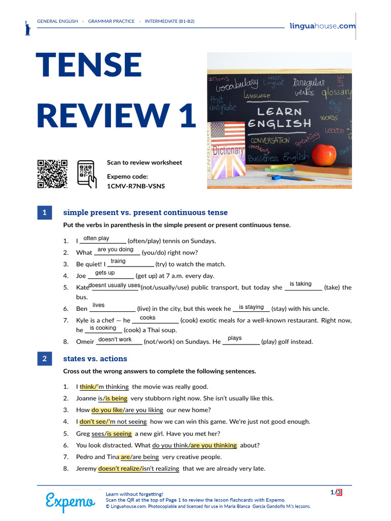 Tense Review 1 American English Student | PDF | Language Mechanics | Grammar