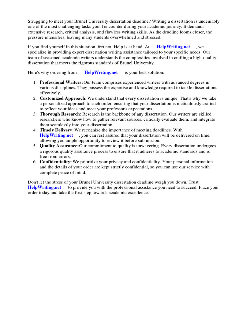 Brunel University Dissertation Deadline | PDF | Thesis