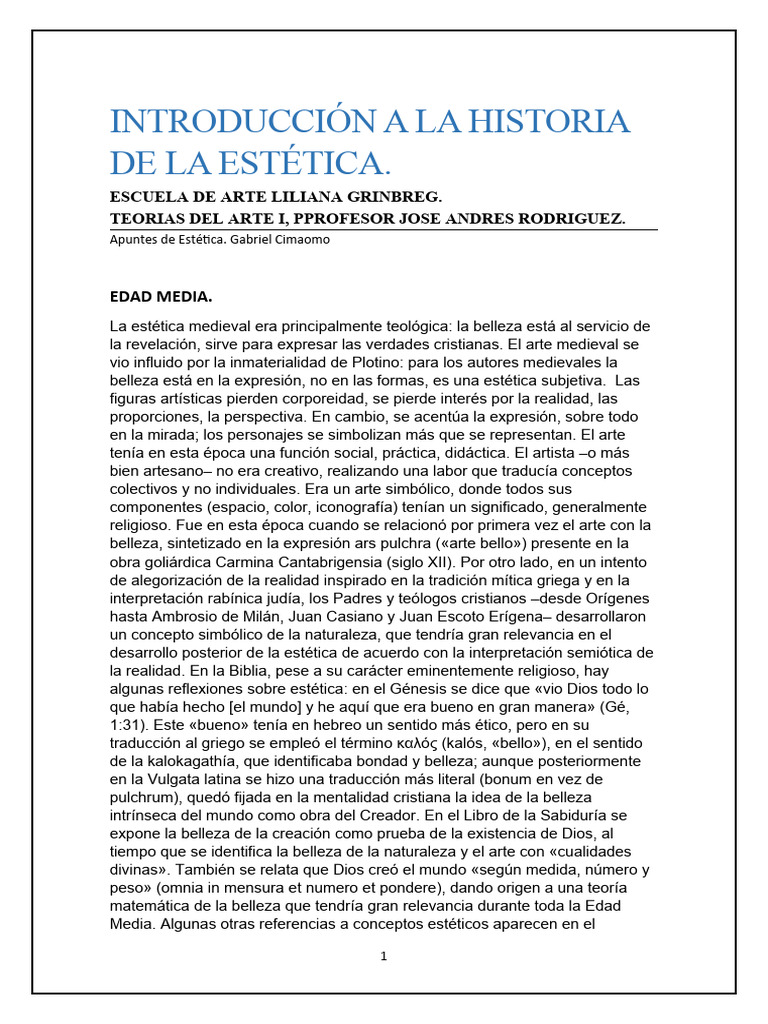 Apunte II INTRODUCCIÓN A LA HISTORIA DE LA ESTÉTICA (1) | PDF ...