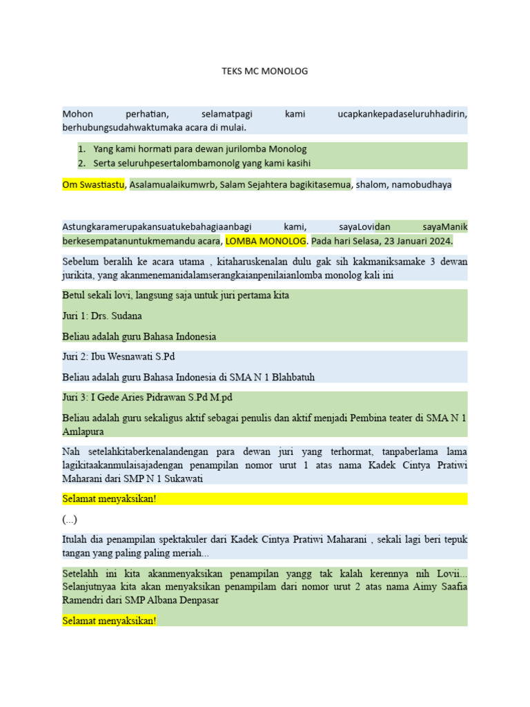 Teks MC Monolog Bps Salinan | PDF