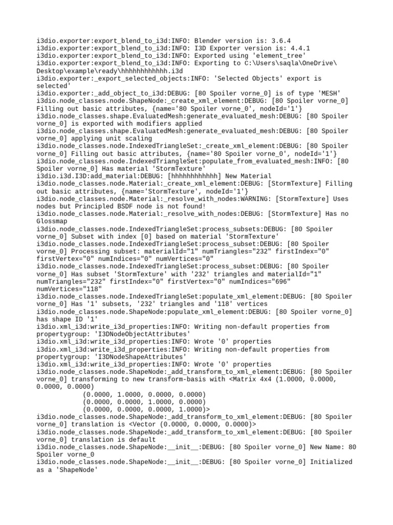 Blender to I3D Export Log | PDF | Shape | Computing