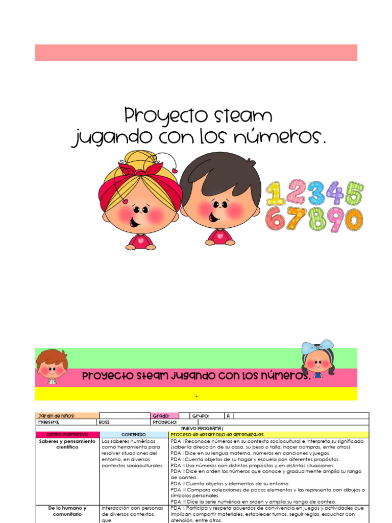 Proyecto Steam Jugando Con Los Numeros | PDF | Aprendizaje | Educación de la primera infancia