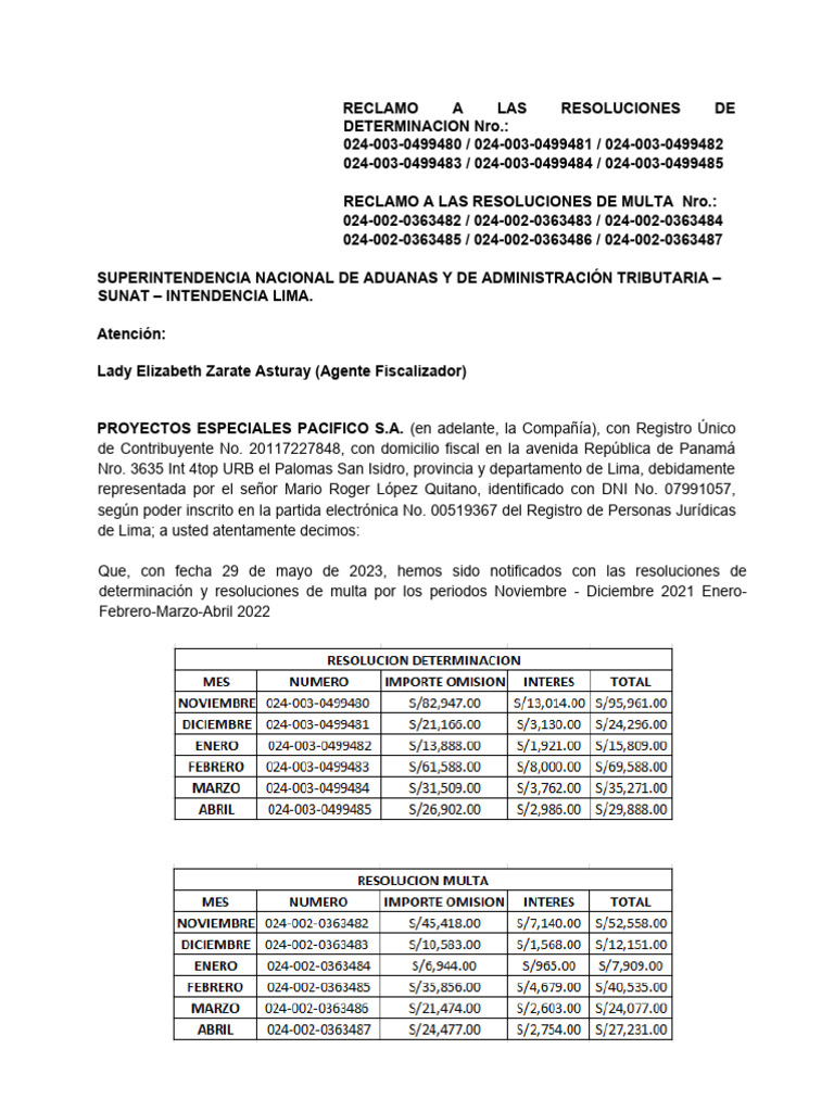 Respuesta Resoluciones Determinacion y Multa Final | PDF | Bancos | Perú