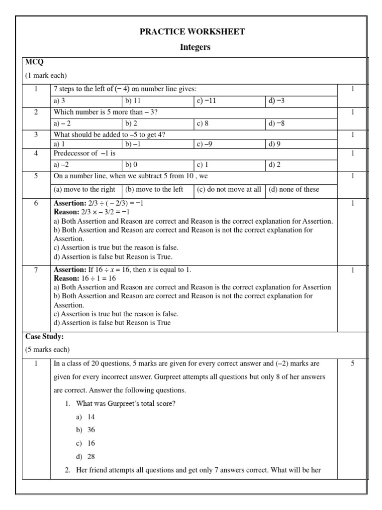 Class 7 - Integers | Download Free PDF | Mathematics | Arithmetic