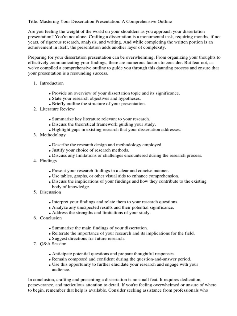 Dissertation Presentation Outline | PDF | Thesis | Methodology