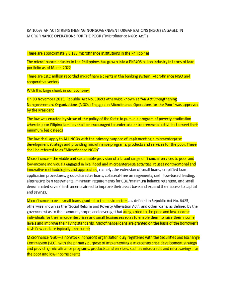 Microfinance NGOs Empowerment Act | PDF | Microfinance | Poverty
