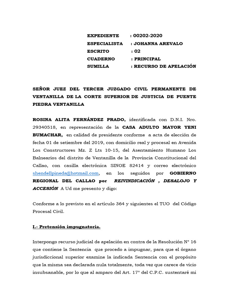 Apelación de Sentencia | PDF | Sentencia (ley) | Demanda judicial