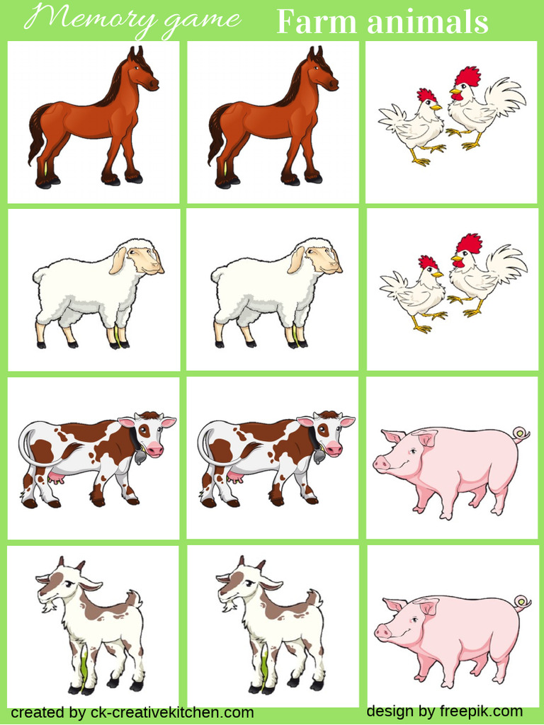 Farm Animal Memory Game for Kids | PDF