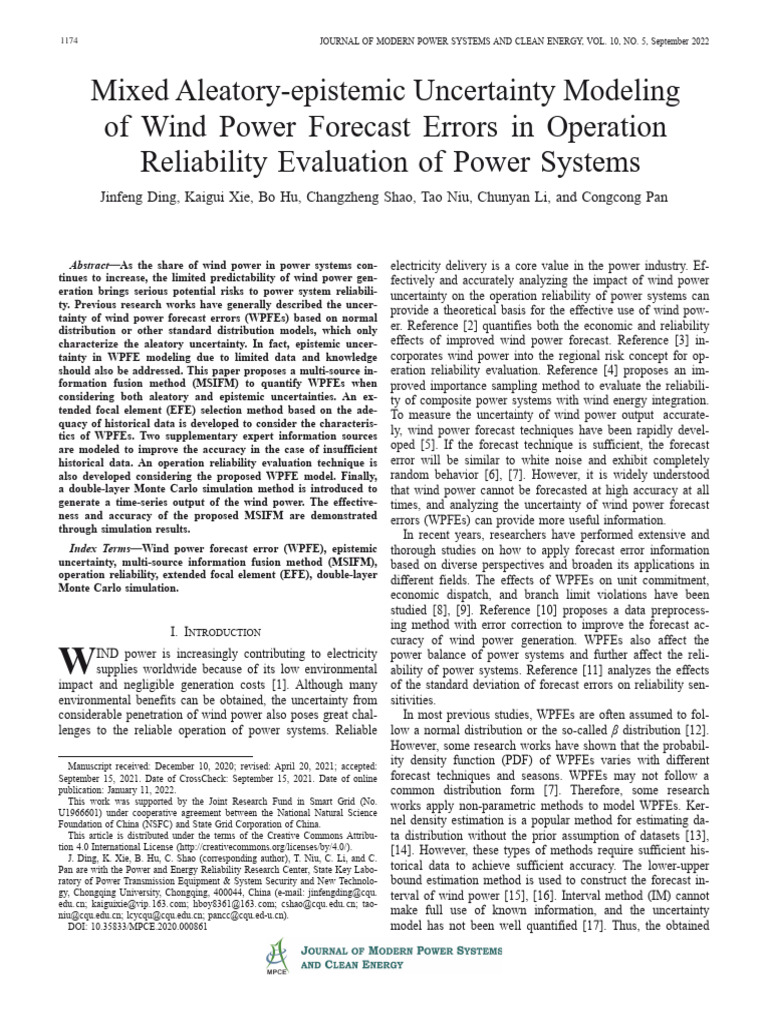 11_2022_Mixed Aleatory-epistemic Uncertainty Modeling of Wind Power Forecast Errors in Operation ...