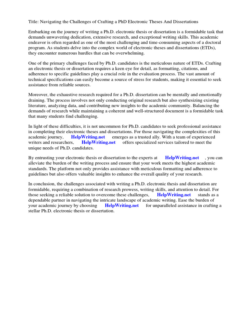 PHD Electronic Theses and Dissertations | PDF | Thesis | Libraries