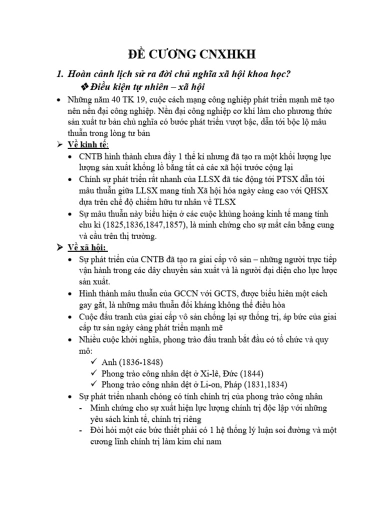 ĐỀ CƯƠNG CNXHKH | PDF