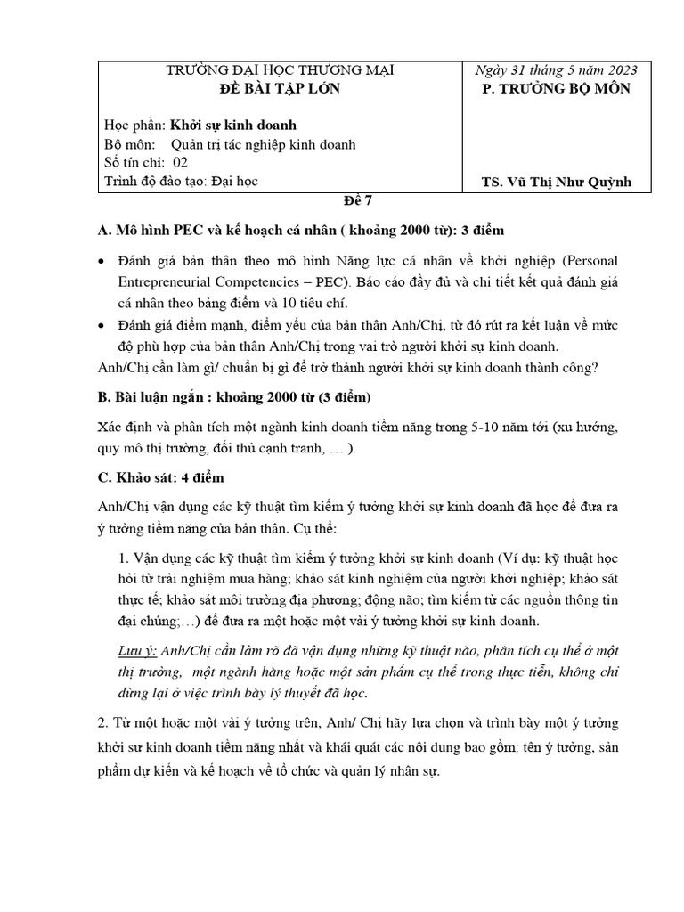 ĐỀ 7- BT lớn KSKD | PDF