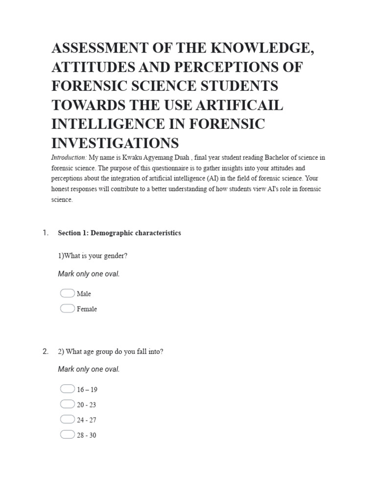 ASSESSMENT OF THE KNOWLEDGE, ATTITUDES AND PERCEPTIONS OF FORENSIC SCIENCE STUDENTS TOWARDS THE ...