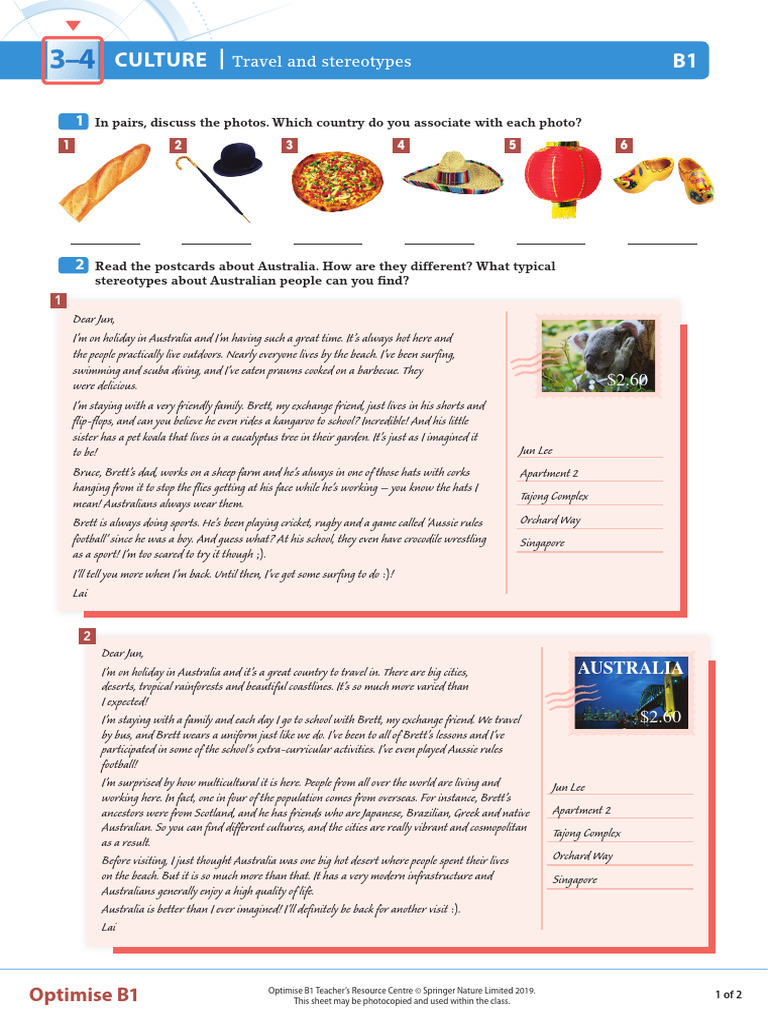 OPT B1 Culture Units3-4 Worksheet | PDF | Australia