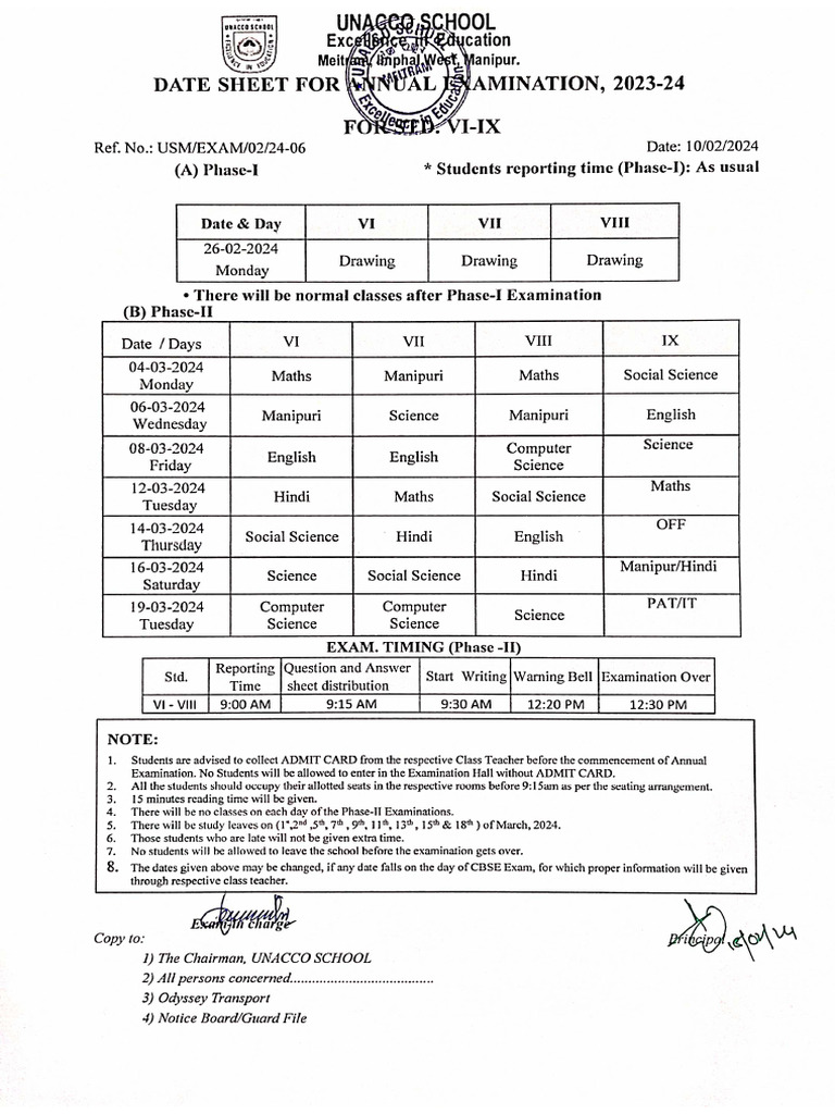 Date Sheet For Final Exam VI To IX | PDF