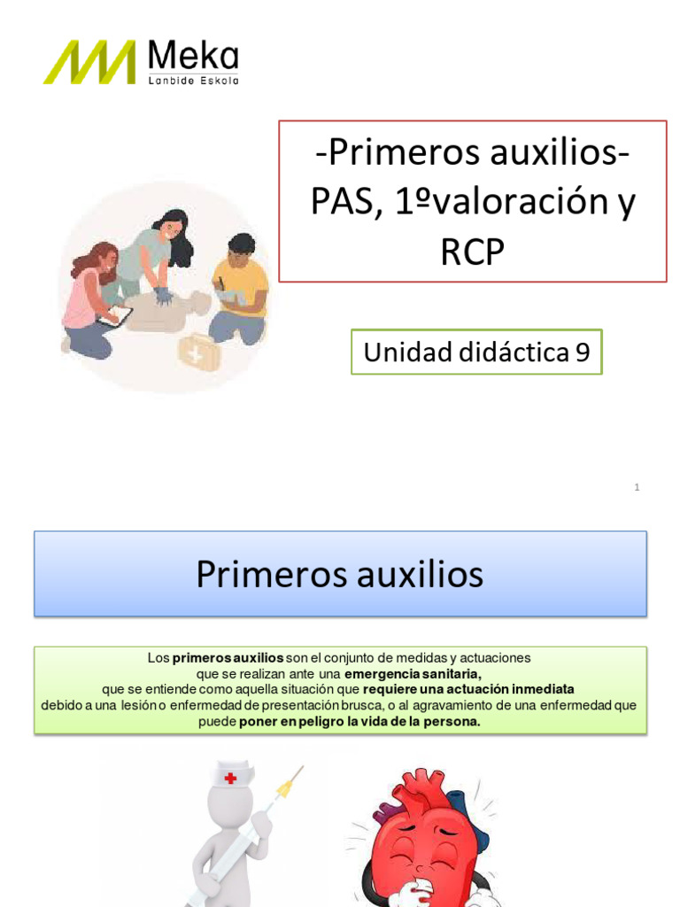 1.TBE U.D 9-PAS, 1º Valoración y RCP Adultos | PDF | Reanimación cardiopulmonar | Primeros auxilios
