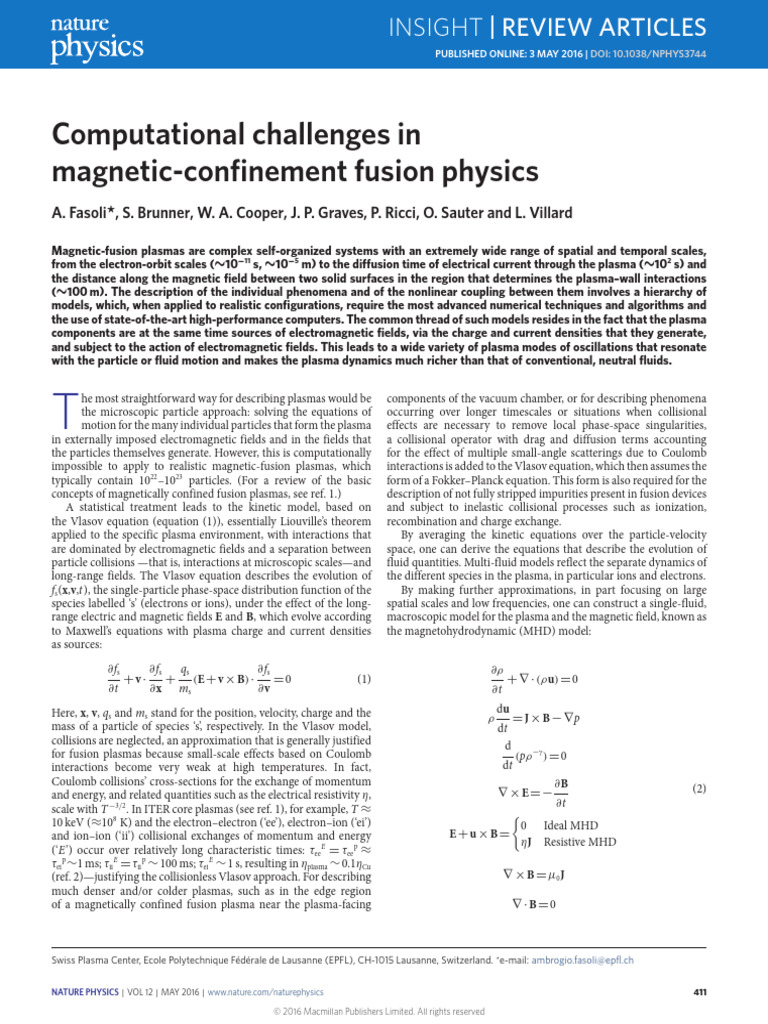 Computational Challenges in Magnetic Confinement Fusion | PDF | Plasma (Physics) | Waves