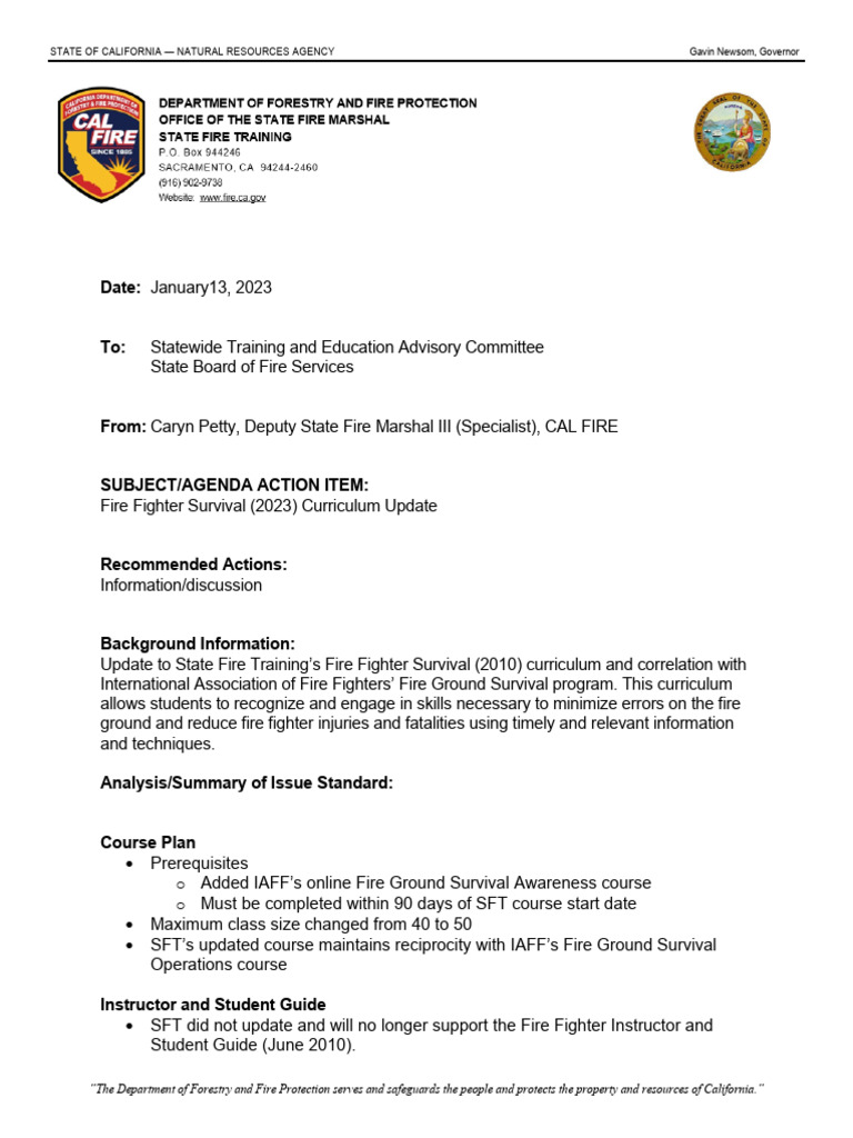 Fire Fighter Survival 2023 Curriculum | PDF | Personal Protective ...