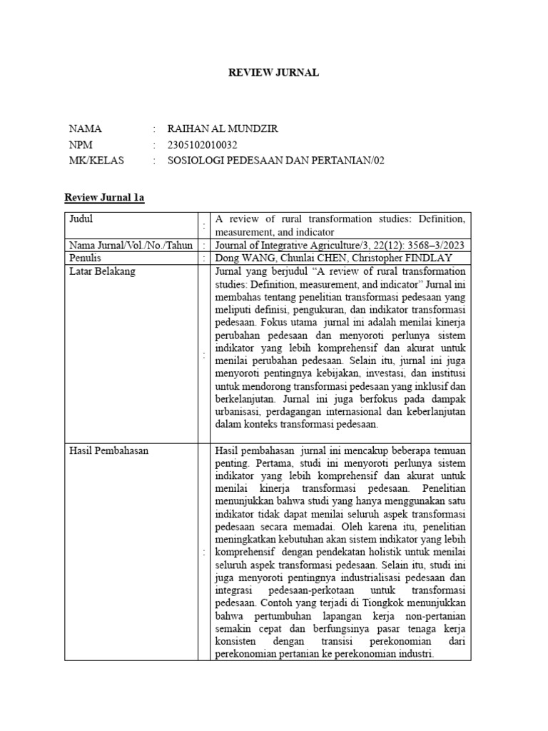 Contoh REVIEW JURNAL (RAIHAN AL MUNDZIR) | PDF | Karier & Perkembangan