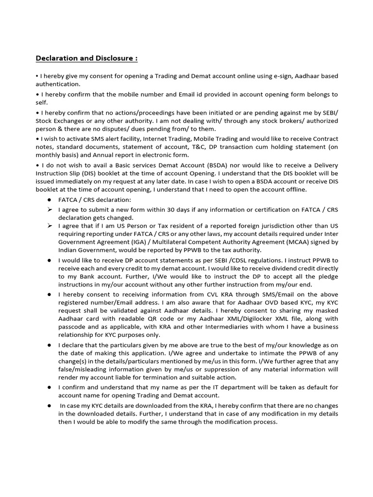 Declaration and Disclosure | PDF | Business | Finance & Money Management