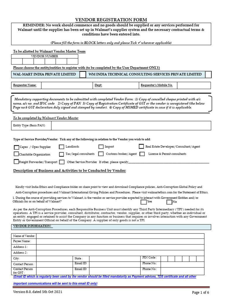 Walmart Vendor Registration Process | PDF | Taxes | Payments
