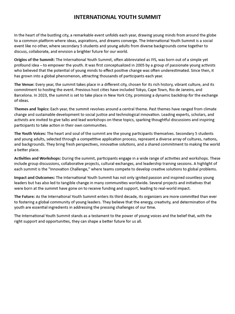 INTERNATIONAL YOUTH SUMMIT | PDF | Creativity | Cognition