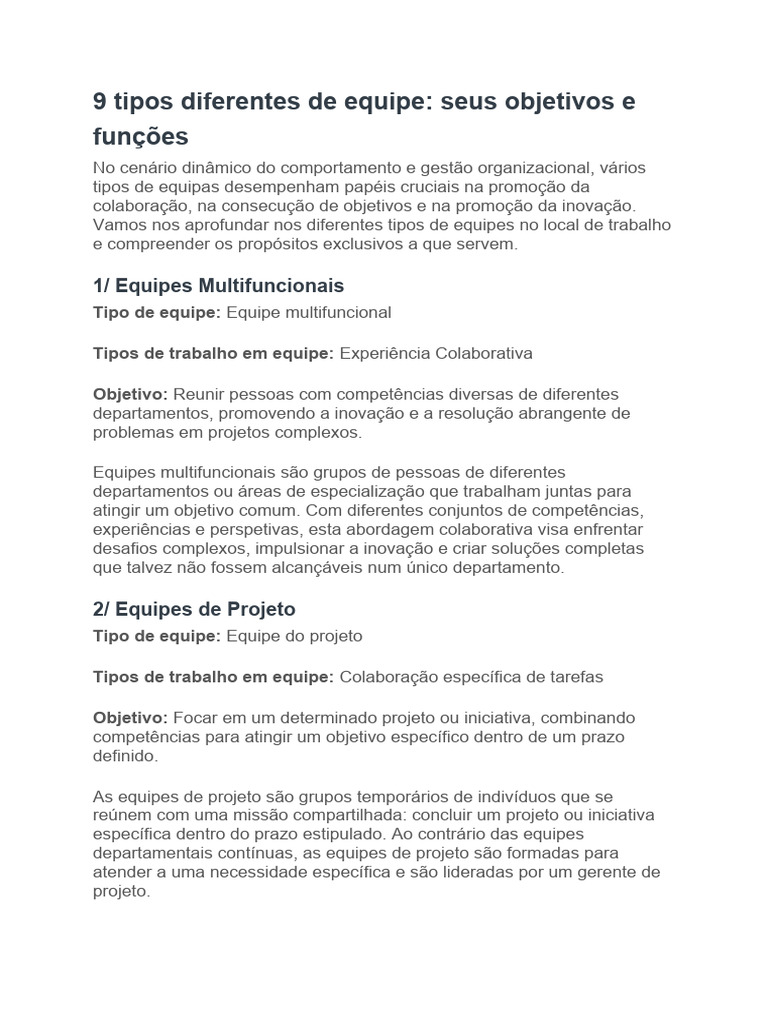 9 tipos de equipes | PDF | Liderança | Inovação