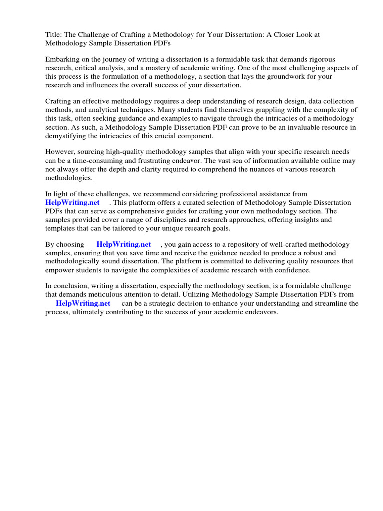 Methodology Sample Dissertation PDF | Download Free PDF | Methodology ...