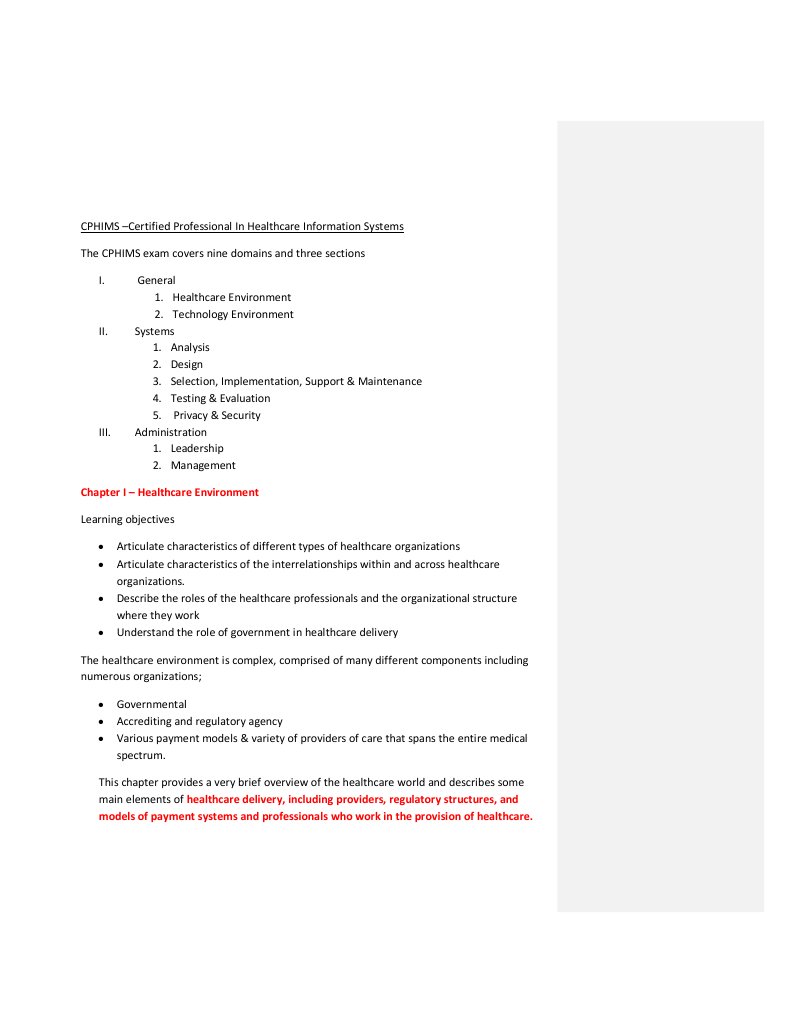 Cphims Review Pdf Health Care Health Sciences