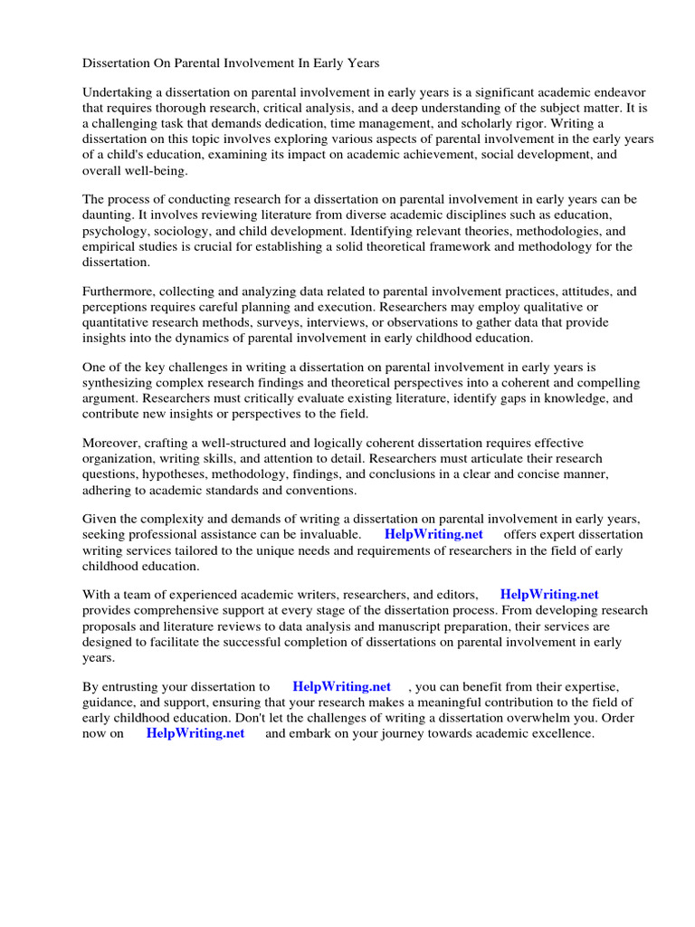 Dissertation on Parental Involvement in Early Years | PDF | Methodology ...
