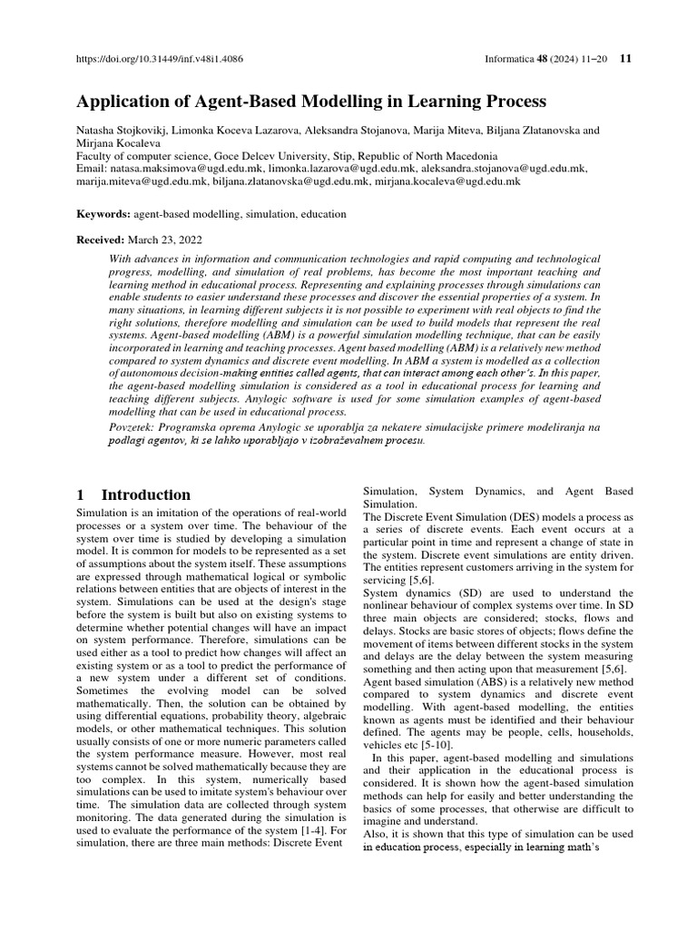 Application of Agent-Based Modelling in Learning Process | PDF | Agent ...