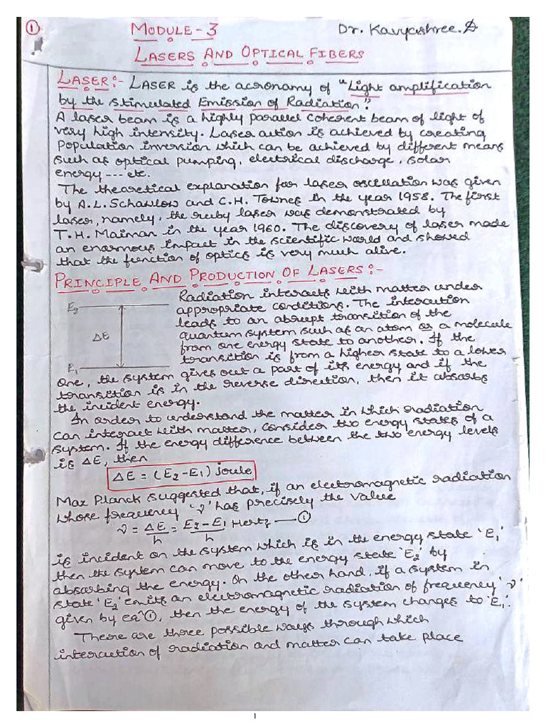 MODULE 1 - BPHYS102 - LASER and OPTICAL FIBER. 16976983923120 PDF | PDF | Optical Fiber ...