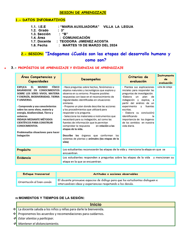Sesion Las Etapas de La Vida | PDF | Aprendizaje | Evaluación Sesion Las Etapas de La Vida | PDF | Aprendizaje | Evaluación