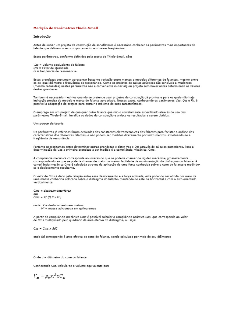 Medição de Parâmetros Thiele-Small | PDF | Medição | Rede elétrica