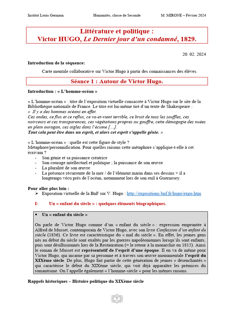 Analyse de "Le Dernier jour d'un condamné" | PDF | Victor Hugo