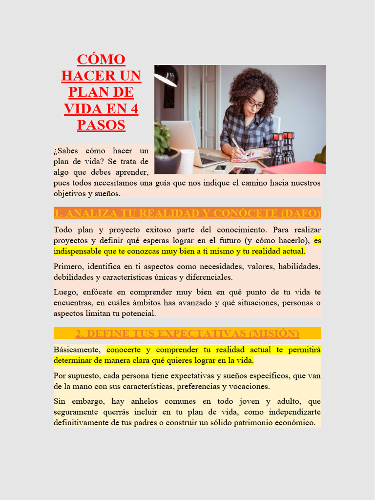 Cómo hacer un plan de vida en 4 pasos | PDF