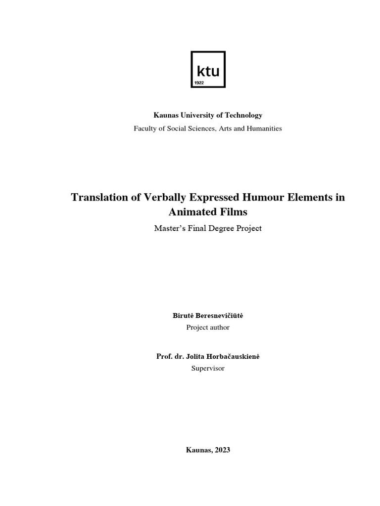 Translation of Verbally Expressed Humour Elements in Animated Films ...