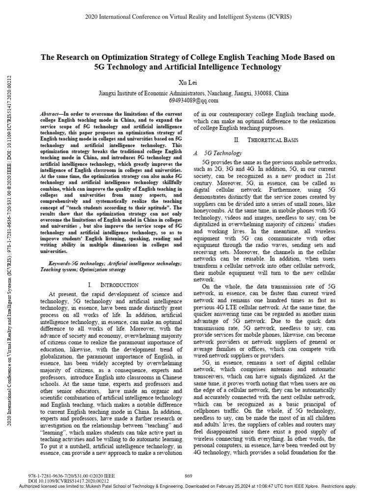 The Research on Optimization Strategy of College English Teaching Mode Based on 5G Technology ...