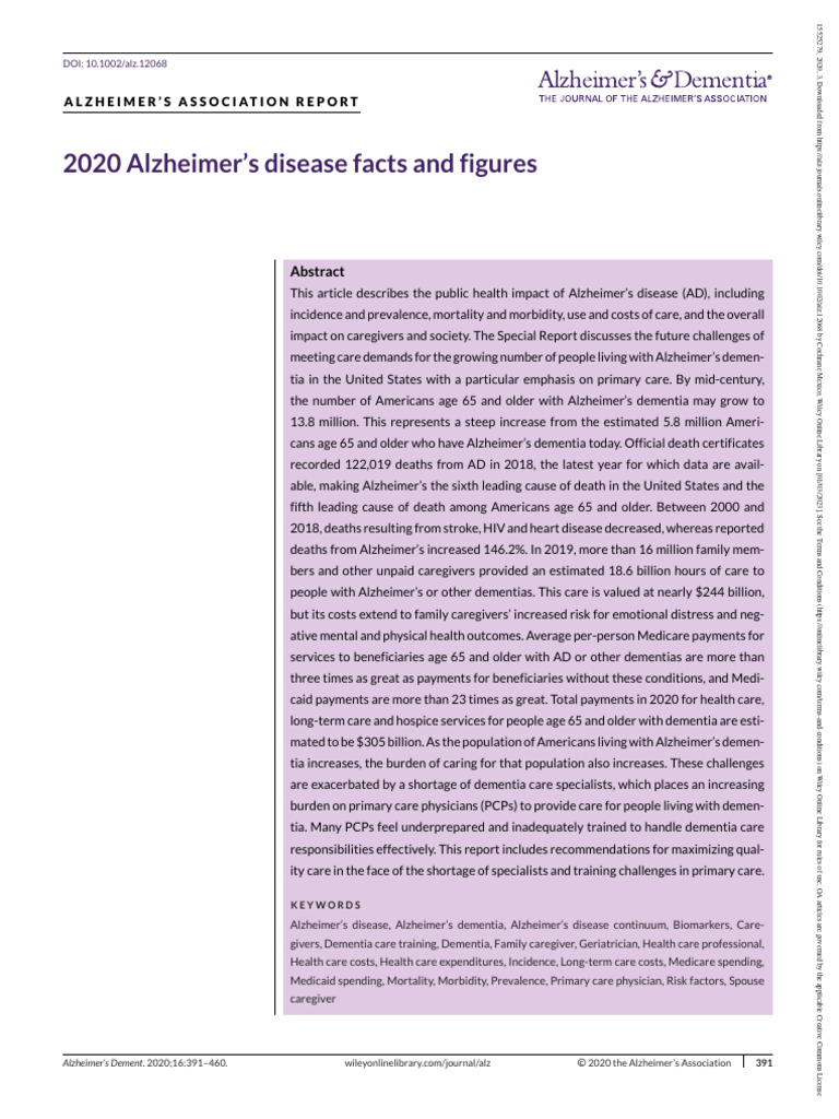 Alzheimer s Dementia - 2020 - - 2020 Alzheimer s Disease Facts and ...