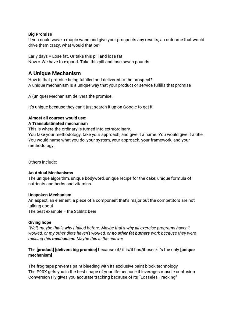 Understanding The Unique Mechanism | Download Free PDF | Copywriting