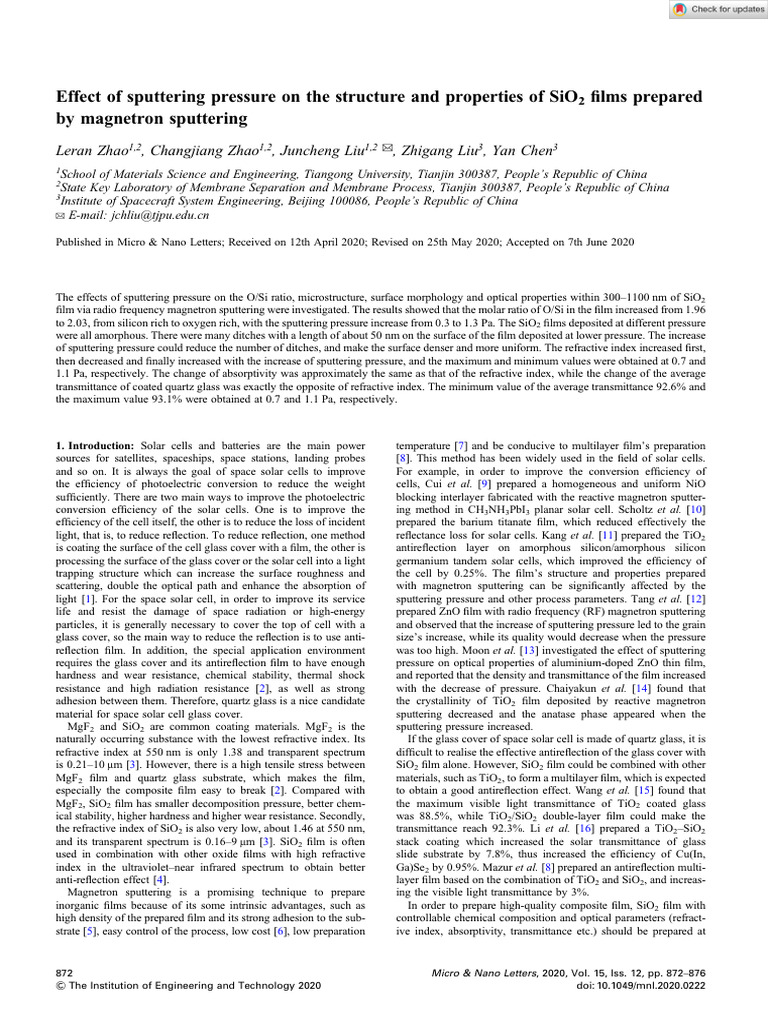 Micro Nano Letters - 2020 - Zhao - Effect of Sputtering Pressure On The ...