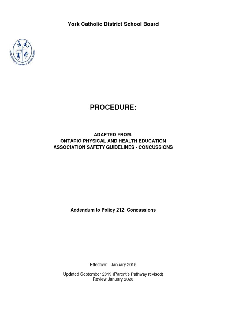 YCDSB Procedure Policy 212 Concussions FINAL Revised Sept 2019 | PDF | Concussion | Physician