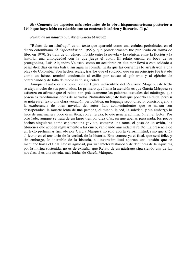 Relato de Un Naufrago | PDF | Gabriel García Márquez | Novelas