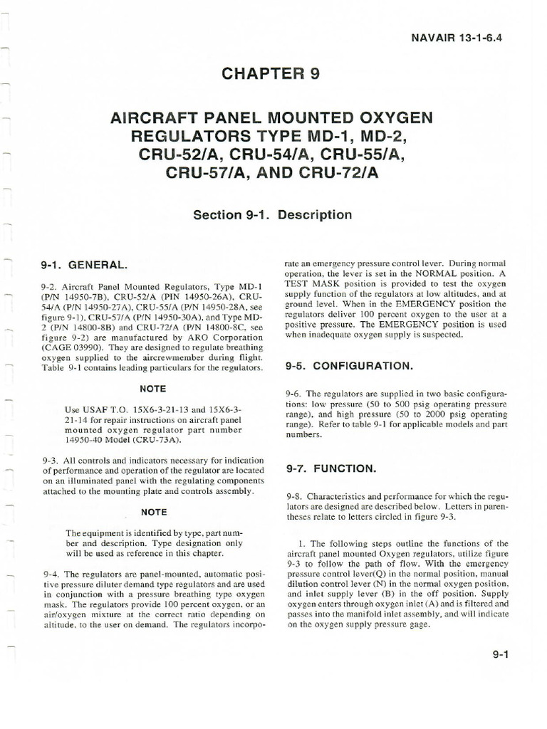 NAVAIR-13-1-6.4-CHAPTER-9 - Parte 1 - Aircraft Panel Mounted Oxygen Regulators (ORS ALTA PRESION ...