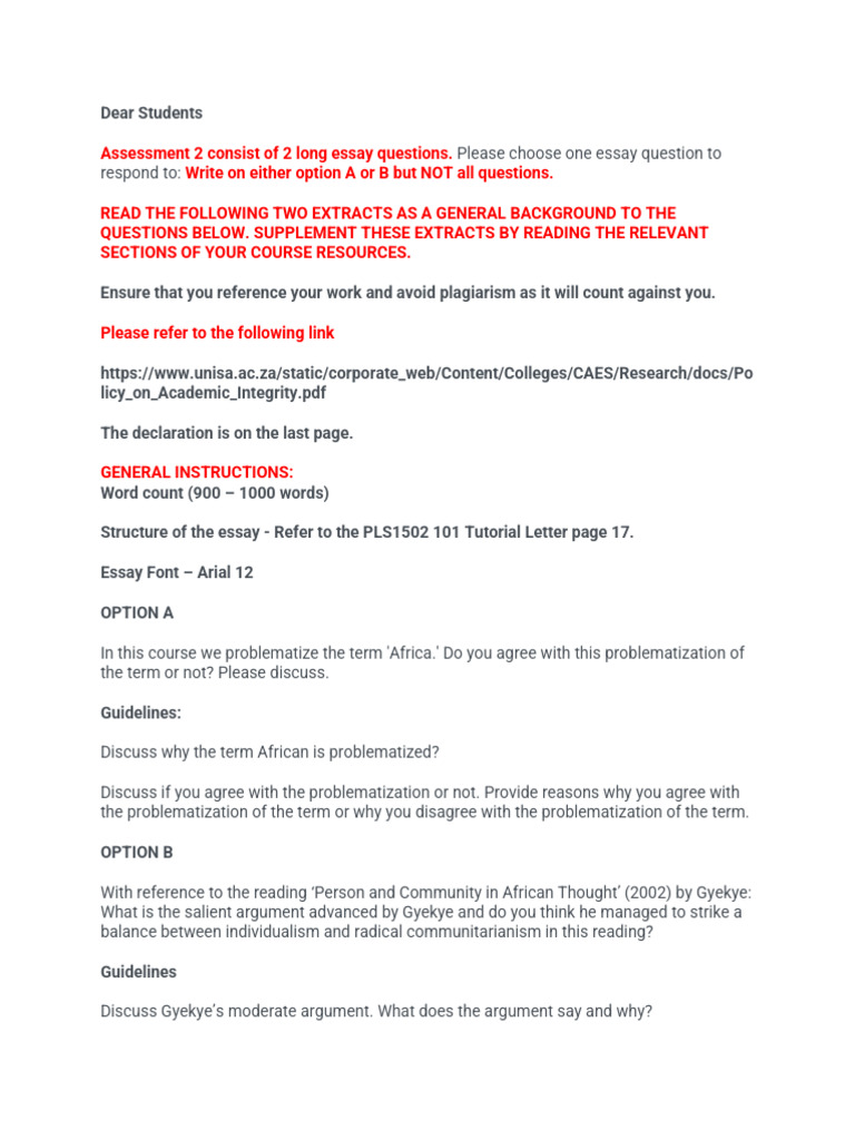 PLS1502 Written Essay - Assessment Two | PDF