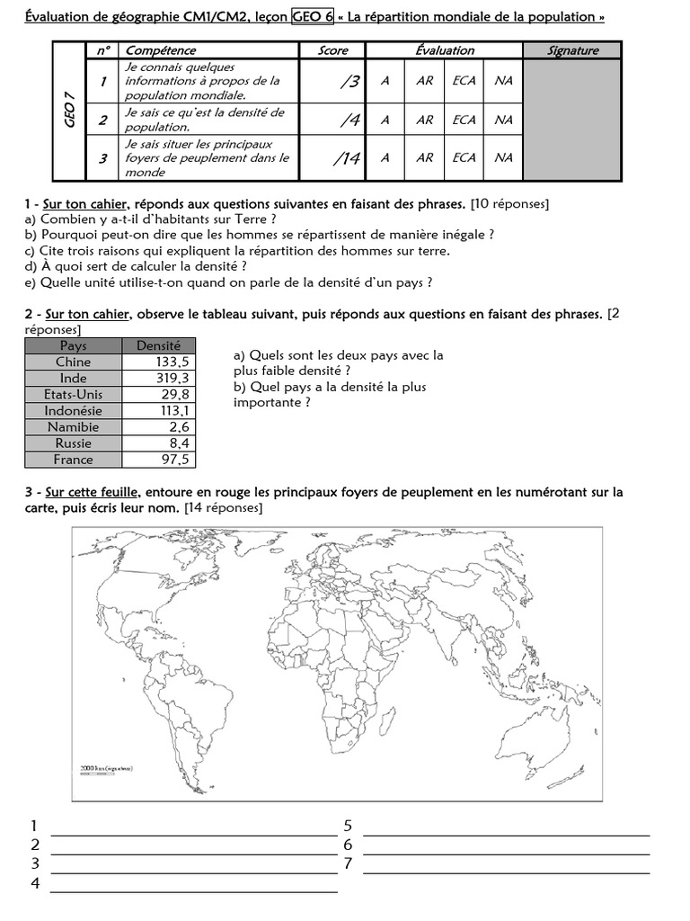 Évaluation sur la répartition de la population | PDF | Études des ...