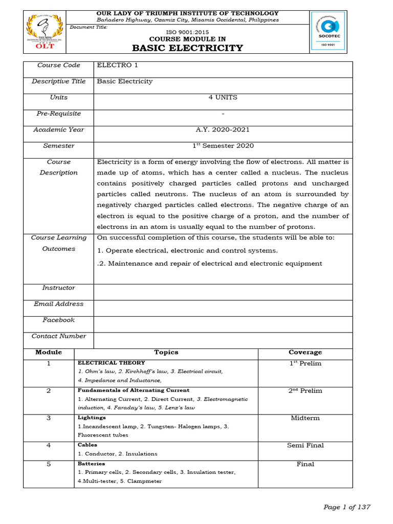 Electro 1 Module | Download Free PDF | Electric Current | Direct Current