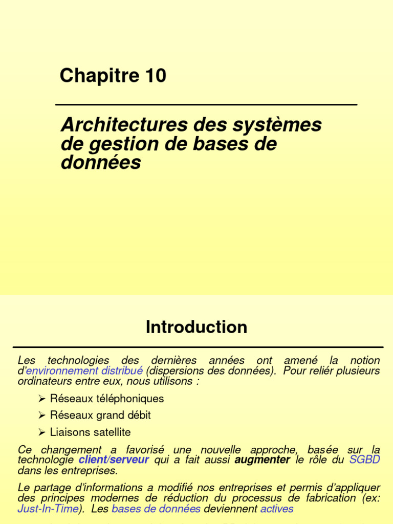Chapitre 10 - Architectures Des SGBD | PDF | Client–serveur | Bases de ...