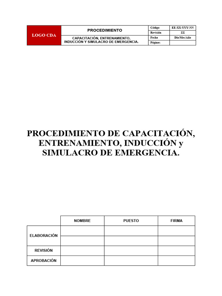 Procedimiento Capacitación, Entrenamiento, Inducción y Entrenamiento | PDF | Simulación ...