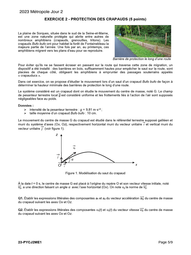 Exercice Mouvement D'un Champ de Pesanteur Uniforme | PDF | Centre d ...